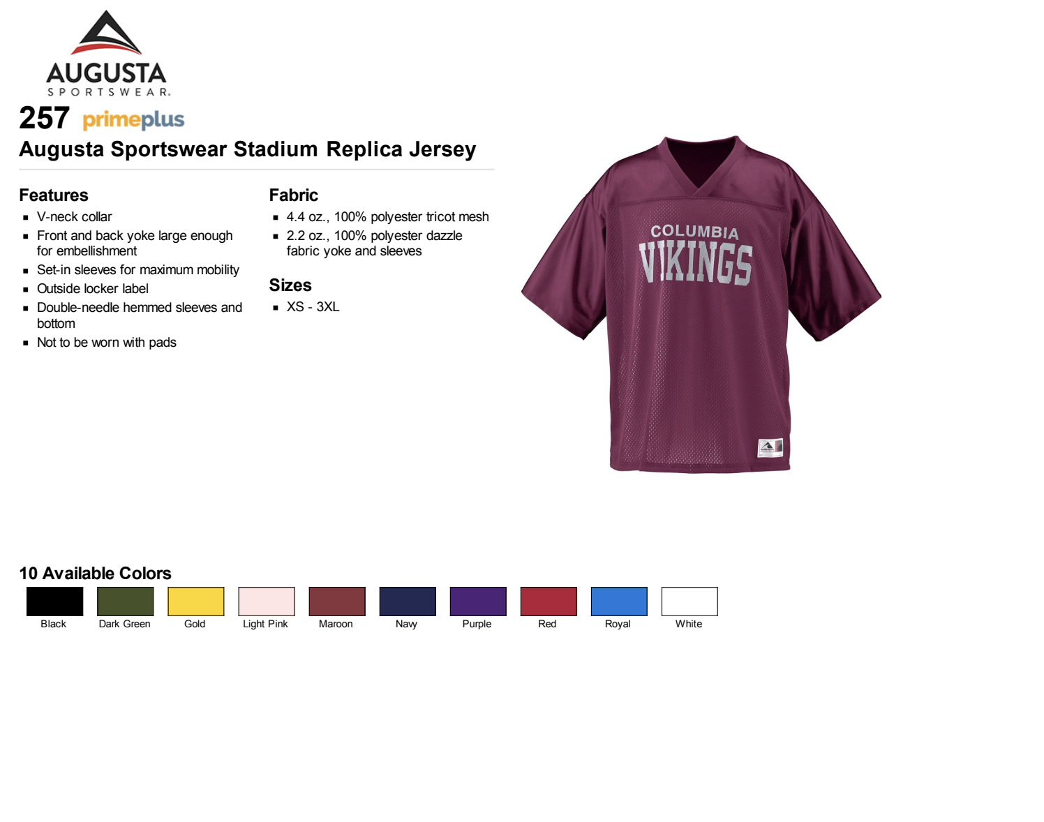 257 Augusta Sportswear Stadium Replica Jersey – 413 Merch Catalog
